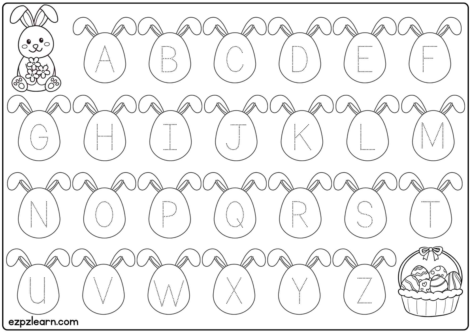 Uppercase ABC Easter Alphabet Tracing Worksheet – Free PDF for Pre-K & Kindergarten - Ezpzlearn.com
